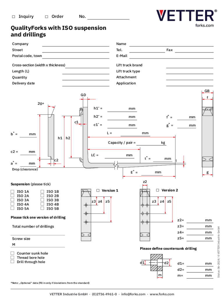 Fillable Online Inquiry Order Form for Quality Forks With Iso ...