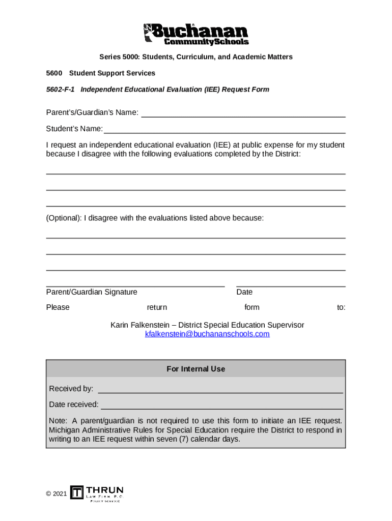 5602-F-1 Independent Educational Evaluation - IEE - Request Doc ...