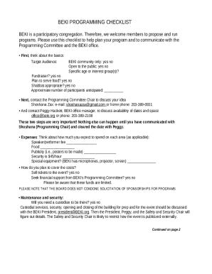 Beki Programming Checklist Doc Template | pdfFiller