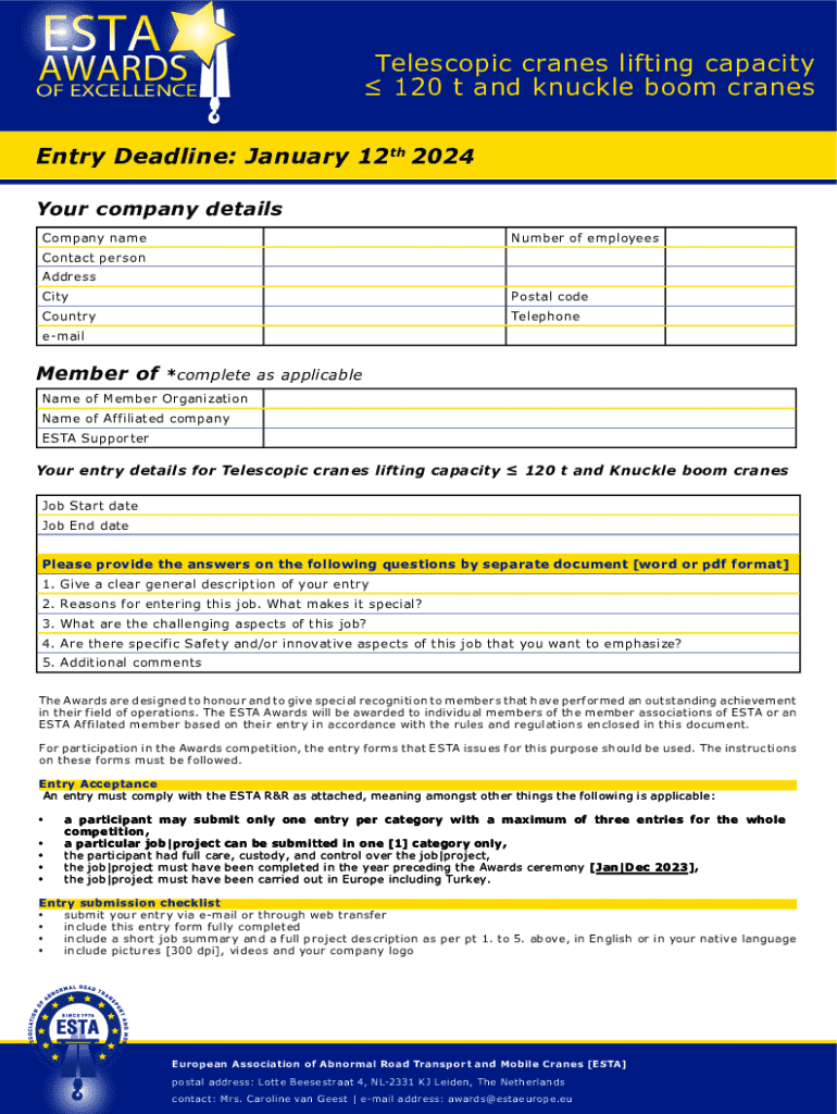 Fillable Online Awards-2024-entry-form-Telescopic-cranes-lifting ...