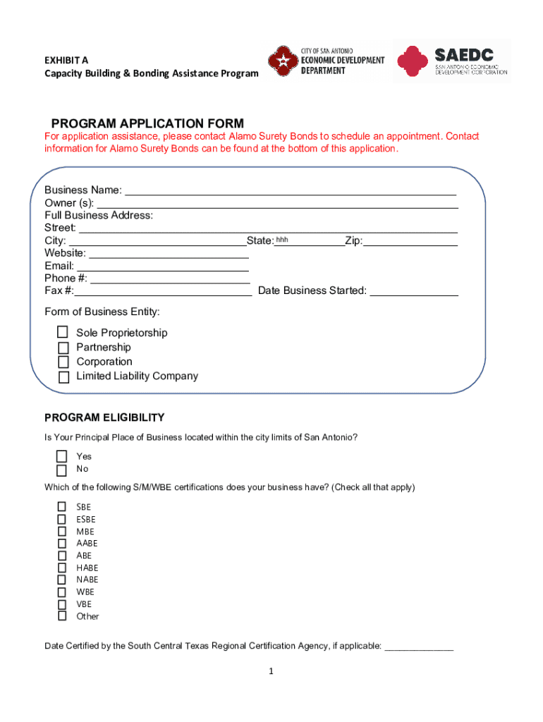 Fillable Online Capacity Building & Bonding Assistance Program Application 2023 Fax Email Print ...