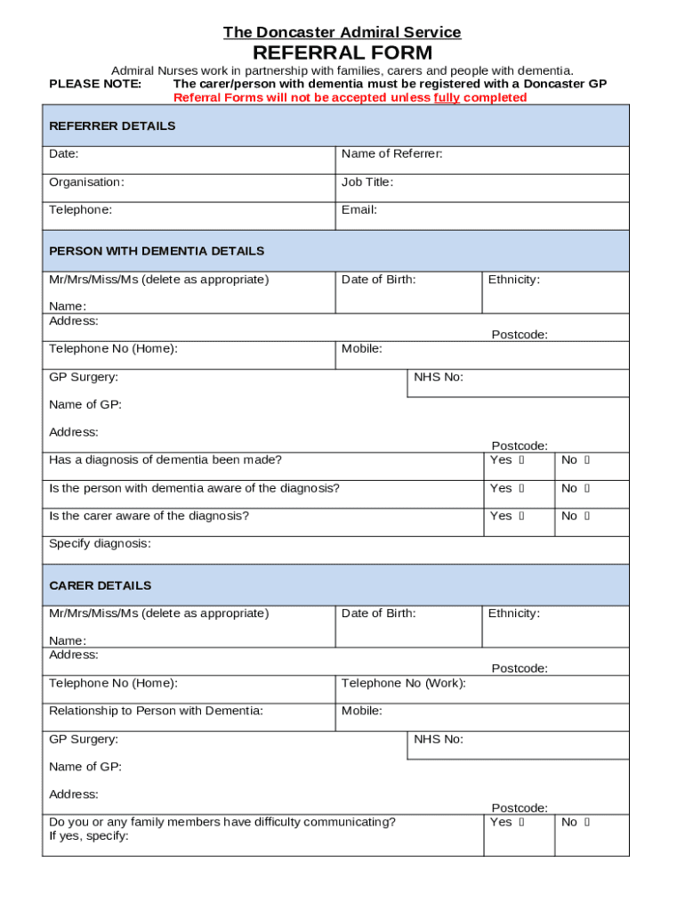 Doncaster Admiral Service Referral Doc Template | pdfFiller