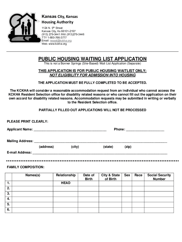 Fillable Online Fillable Online PUBLIC HOUSING WAITING LIST APPLICATION ...