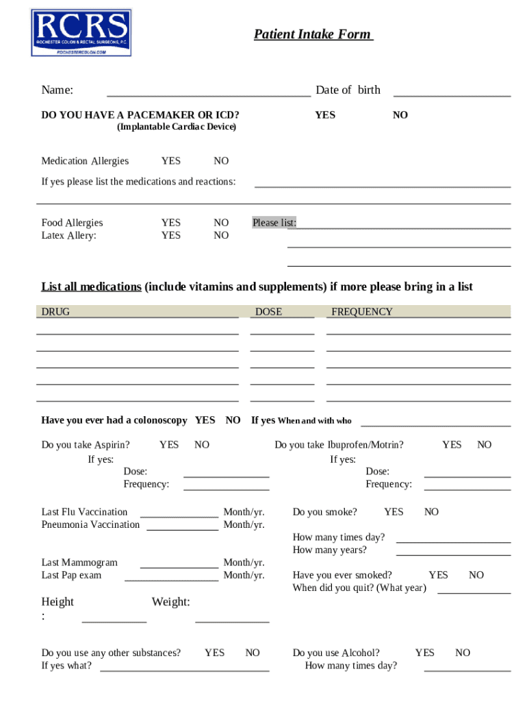 Patient Intake Doc Template | pdfFiller