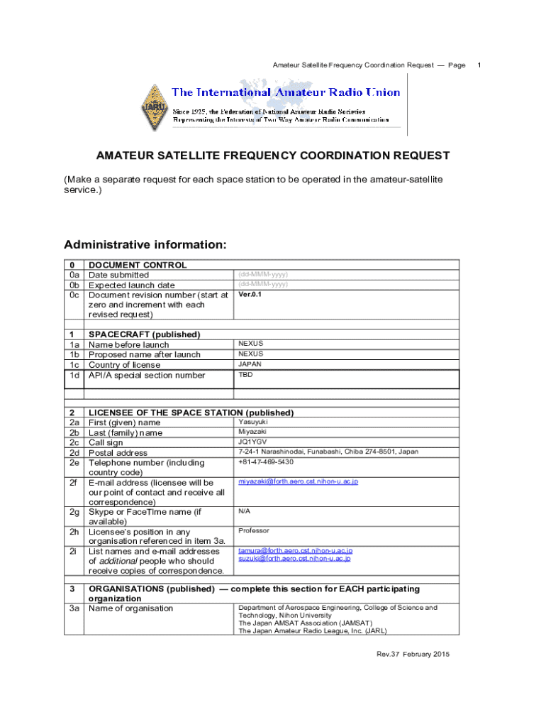 Fillable Online IARU Amateur Satellite Coordination Process Fax Email ...