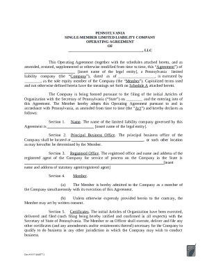 Pennsylvania Single-member Limited Liability Company Operating ...
