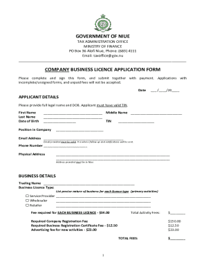 Fillable Online Company Business Licence Application Form 2023 - Niue ...