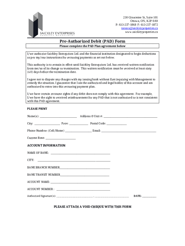 Business Pre-Authorized Debit (PAD) Plan Agreement Doc Template | pdfFiller