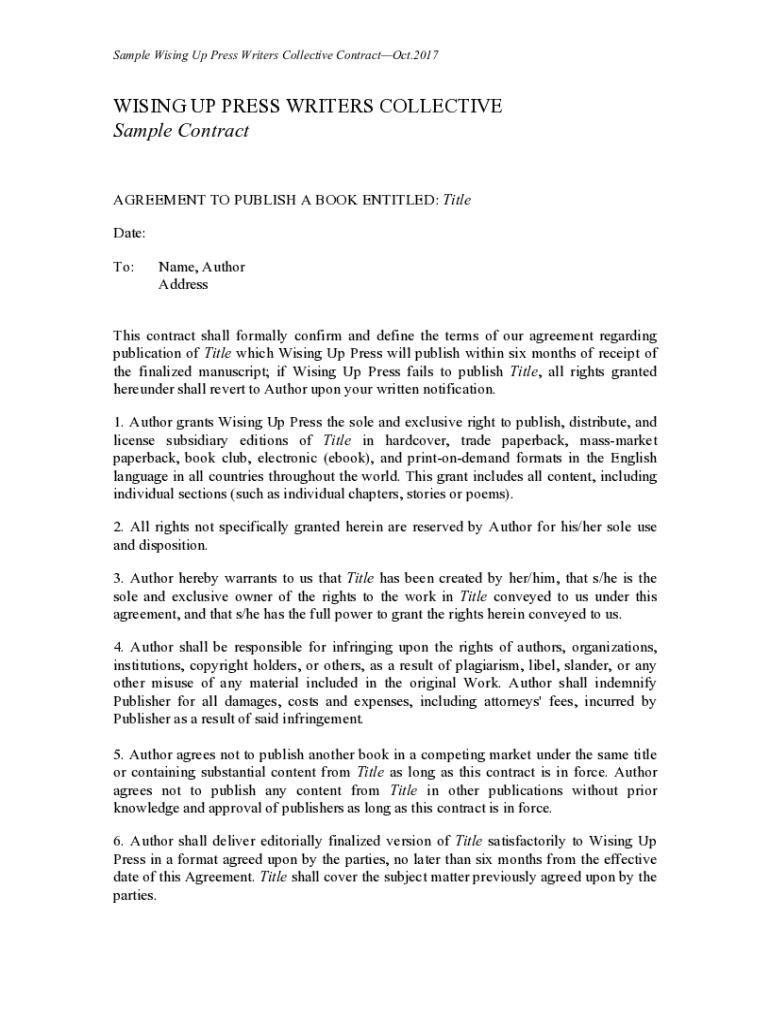 Fillable Online Sample Wising up Press Writers Contract 2017 Fax Email ...