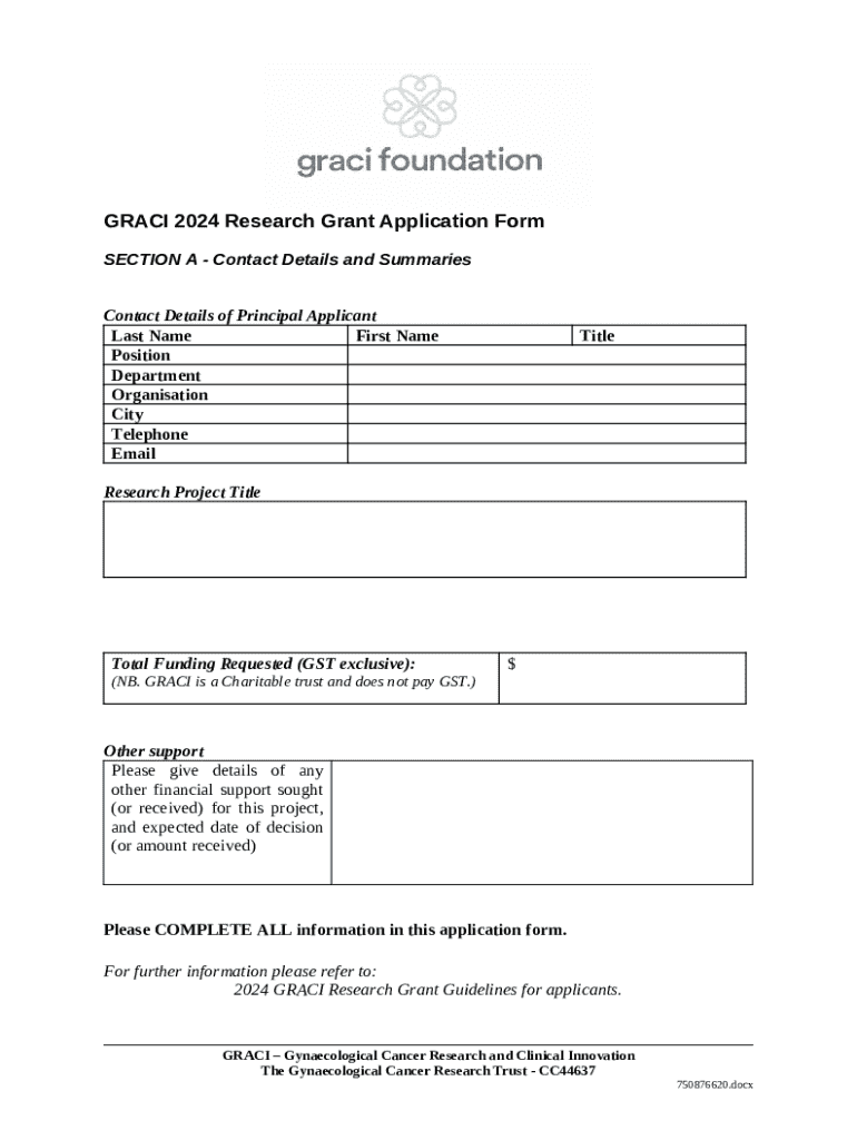 GRACI 2024 Research Grant Application Doc Template | pdfFiller