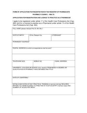 Fillable Online 2023 Pharmacist Registration Application Form - Malta ...