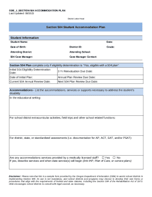 Section 504 Student Accommodation Plan Doc Template | pdfFiller
