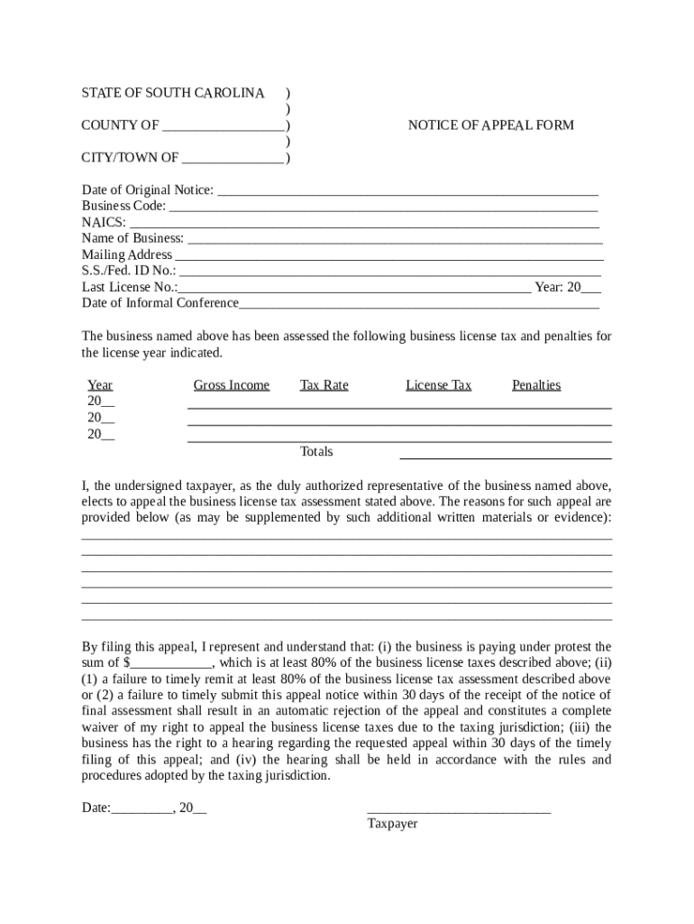 Notice of Appeal Doc Template | pdfFiller