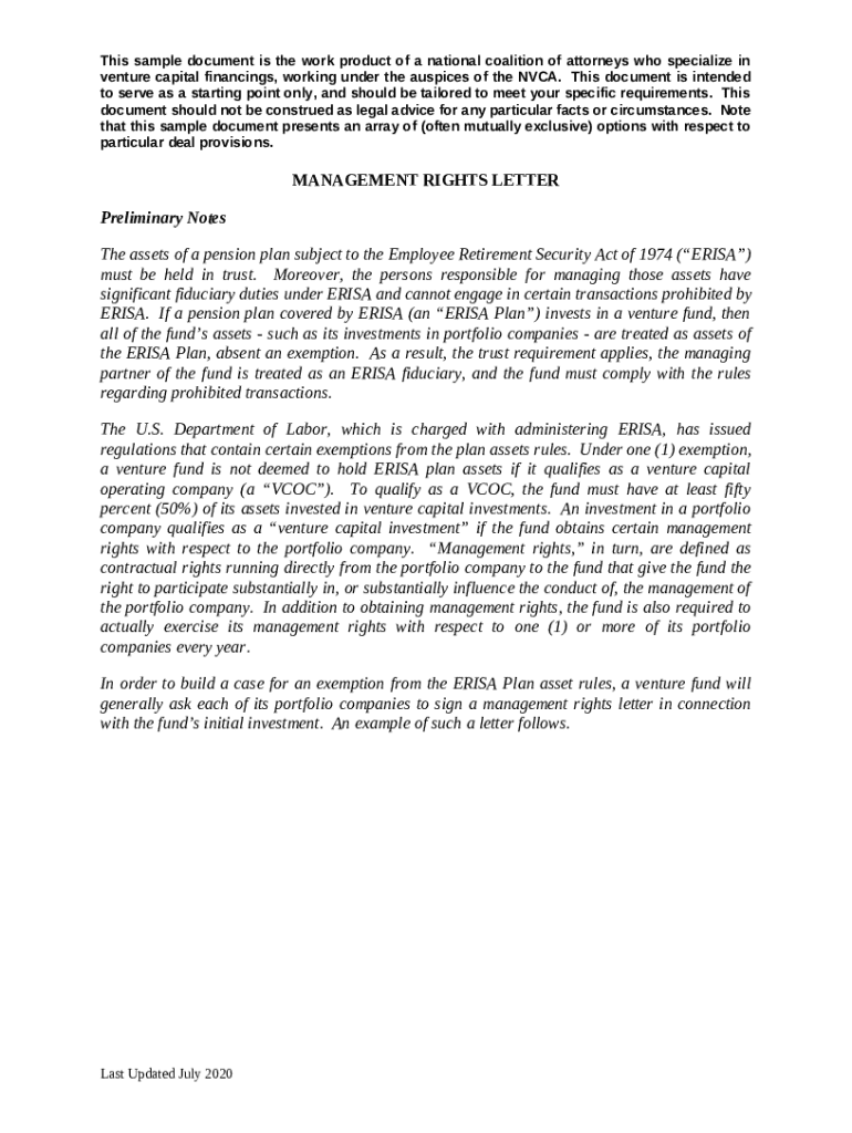 Management Rights Letter Doc Template | pdfFiller