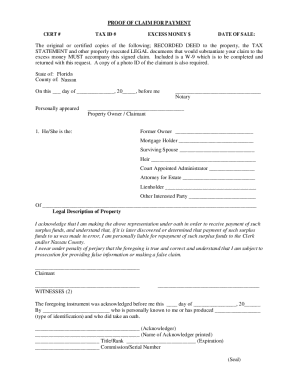 Fillable Online Proof of Claim for Payment - Excess Funds Request Form ...