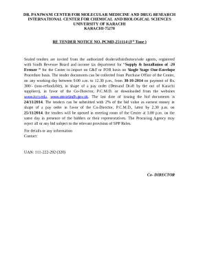 Re Tender Notice No. Pcmd-251114 - pprasindh gov Doc Template | pdfFiller