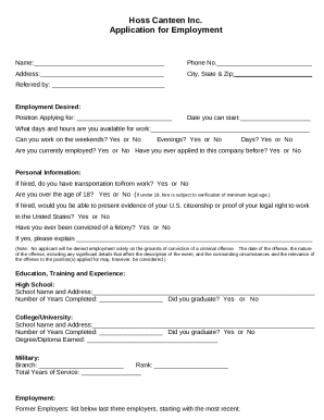 Application for Employment Doc Template | pdfFiller