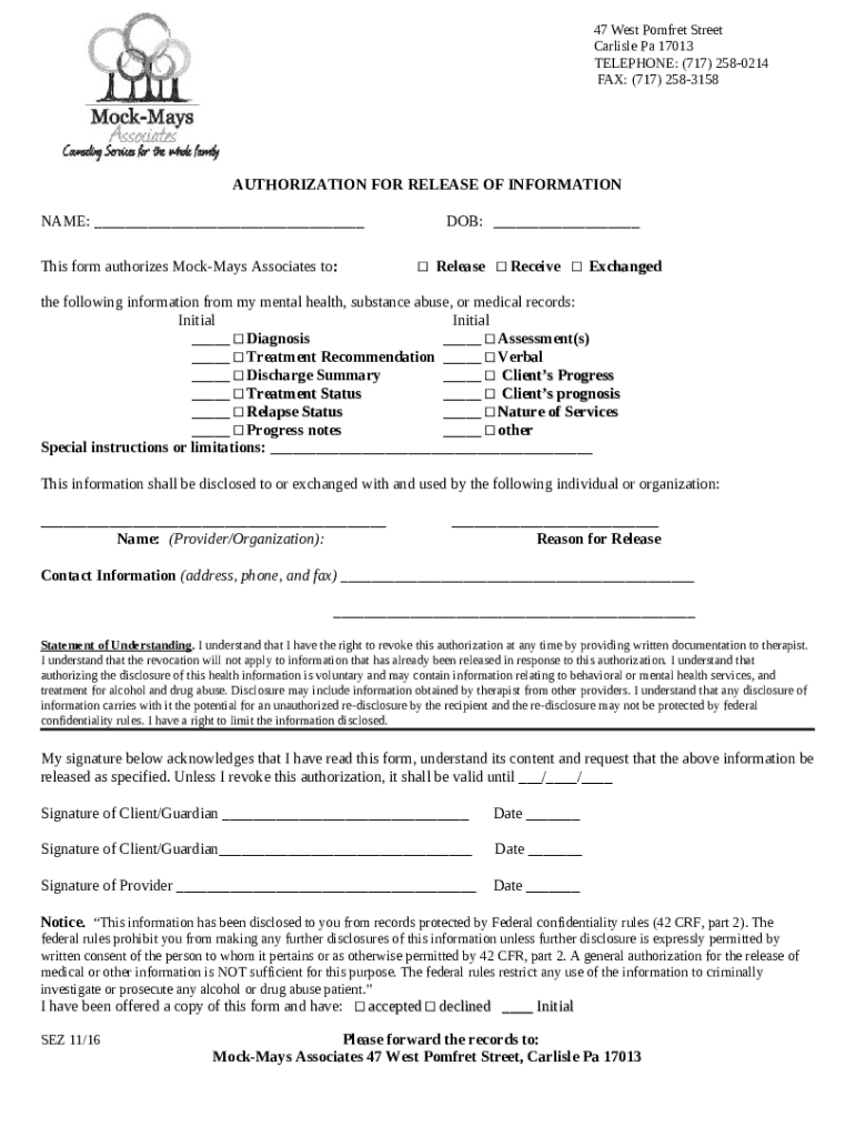 Authorization for Release of Ination Doc Template | pdfFiller