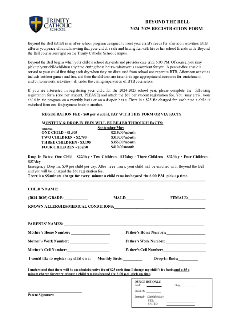 Fillable Online Beyond the Bell After-school Program Registration 2024-2025 Fax Email Print ...