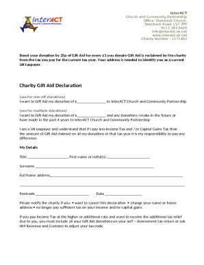 Charity Gift Aid Declaration Doc Template | pdfFiller