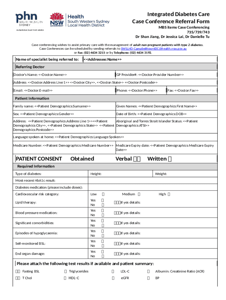 Integrated Diabetes Care Case Conference Referral Doc Template | pdfFiller