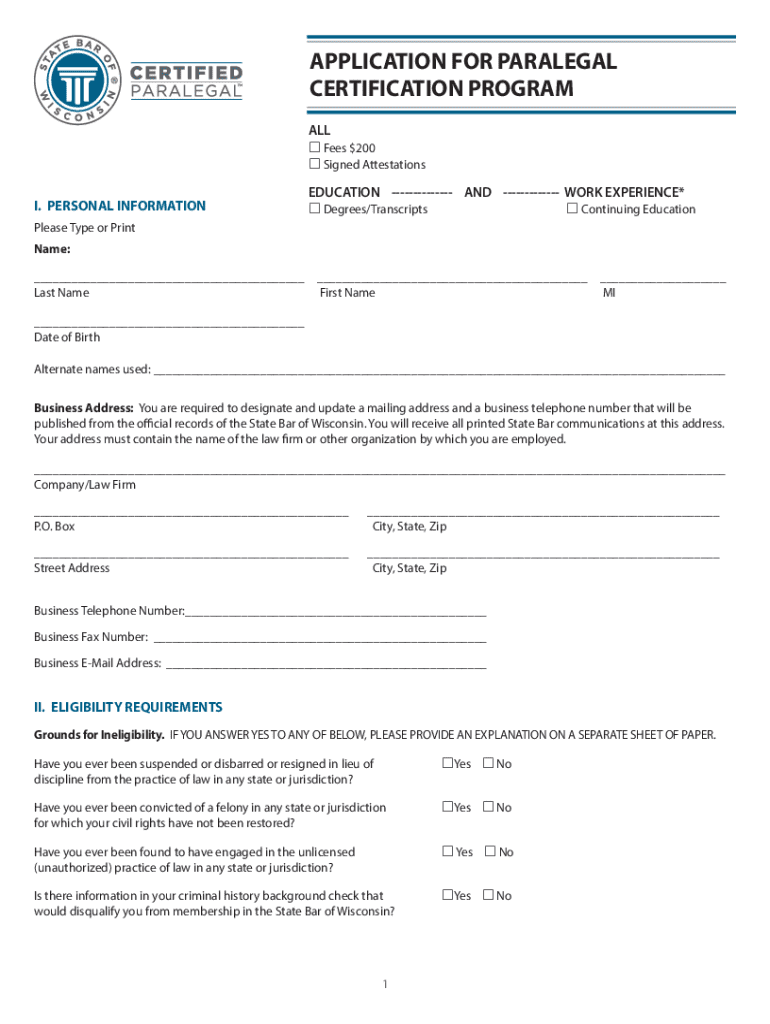 Fillable Online Florida Registered Paralegal Application & Attestation ...