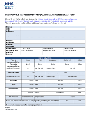 Pre-operative Self Assessment Ahp Doc Template | pdfFiller