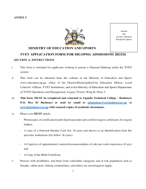 Fillable Online Tvet Diploma Admissions Application Form 2023/24 Fax ...