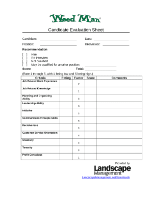 Candidate Evaluation Sheet Doc Template | pdfFiller