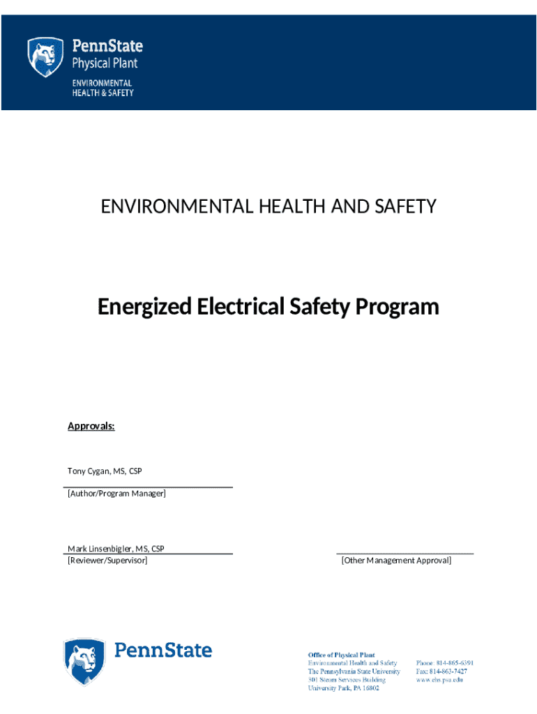 Energized Electrical Safety Program - PSU EHS - ehs psu Doc Template ...