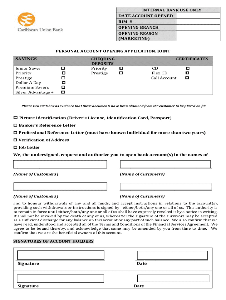 Fillable Online Personal Account Opening Application 2023 - Joint ...