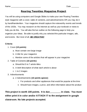Roaring Twenties Magazine Project Doc Template | pdfFiller