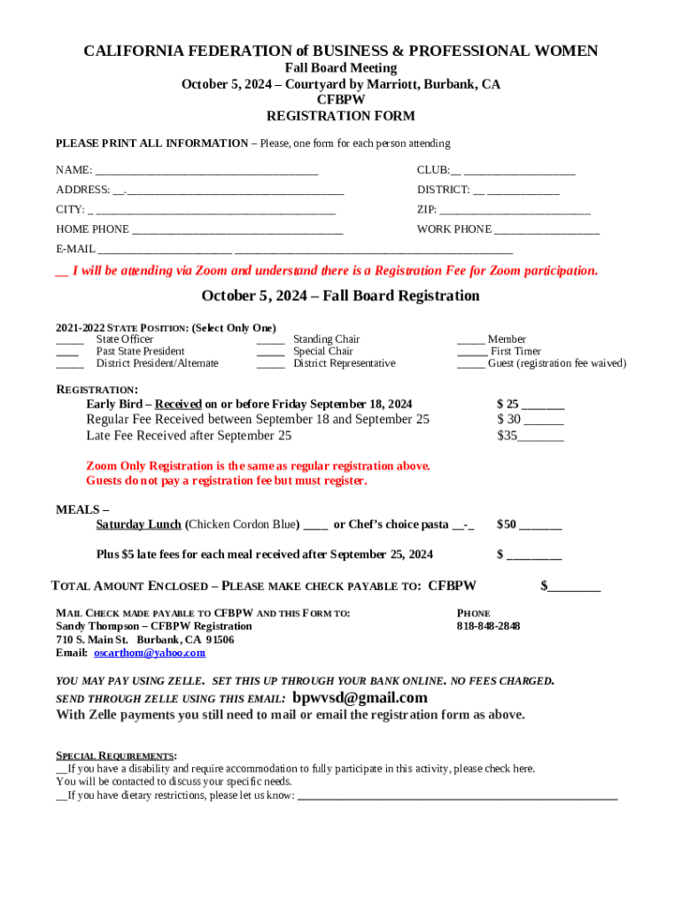 Cfbpw_fall_board_meeting_registration_ Doc Template | pdfFiller