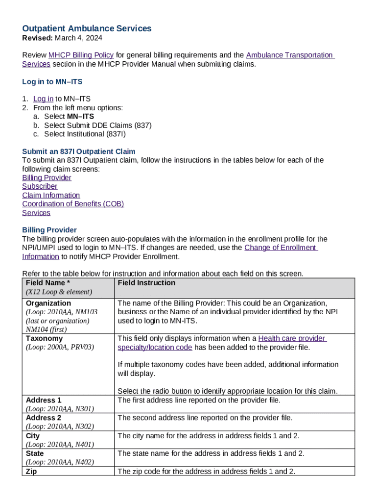 Outpatient Ambulance Services Doc Template | pdfFiller