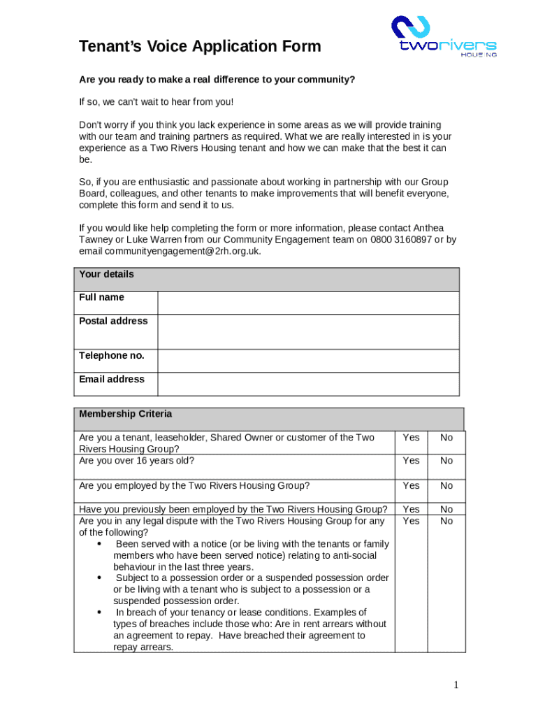 Tenant's Voice Application Doc Template | pdfFiller