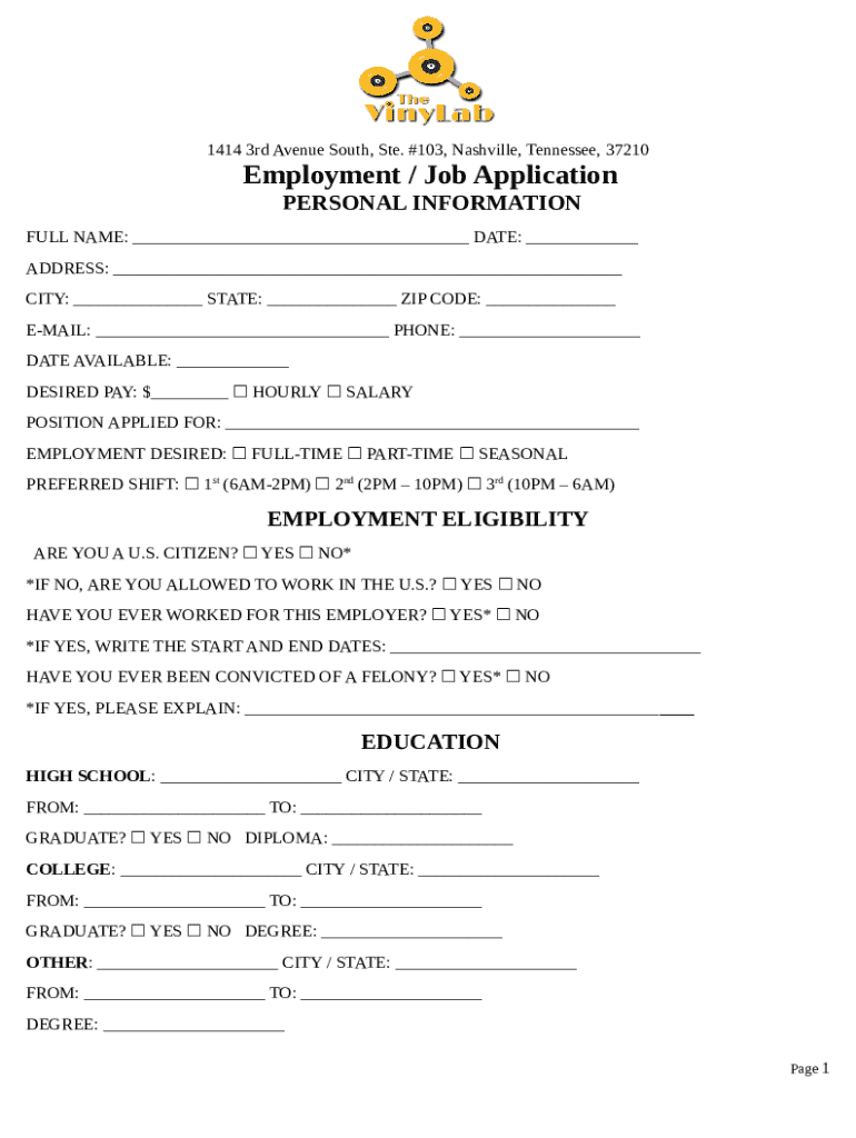 Employment Job Application Doc Template | pdfFiller