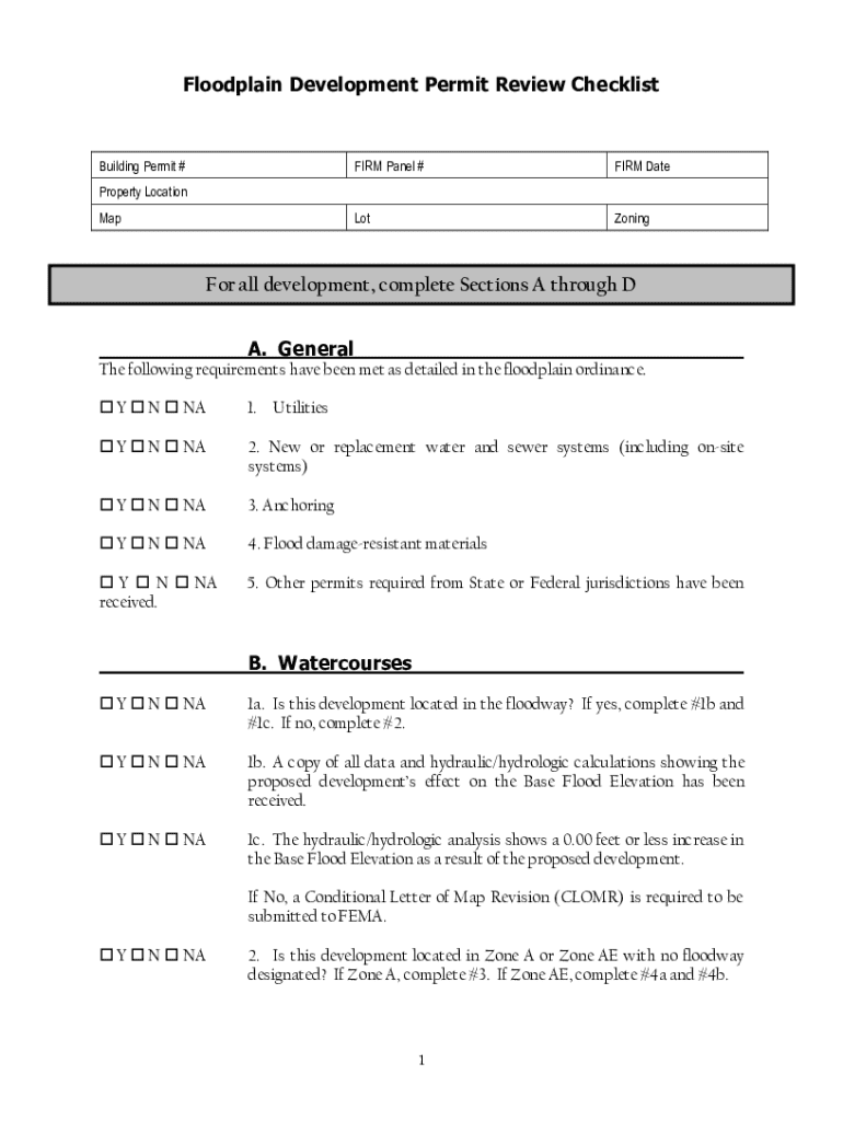 Fillable Online Floodplain Development Permit Review Checklist 2023 Fax ...