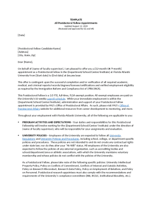 Postdoc offer letter template Doc Template | pdfFiller
