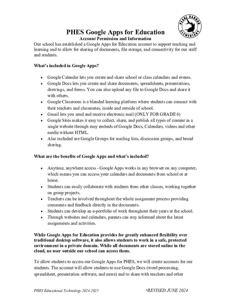 Fillable Online Phes Google Apps for Education Account Permission 2024 ...