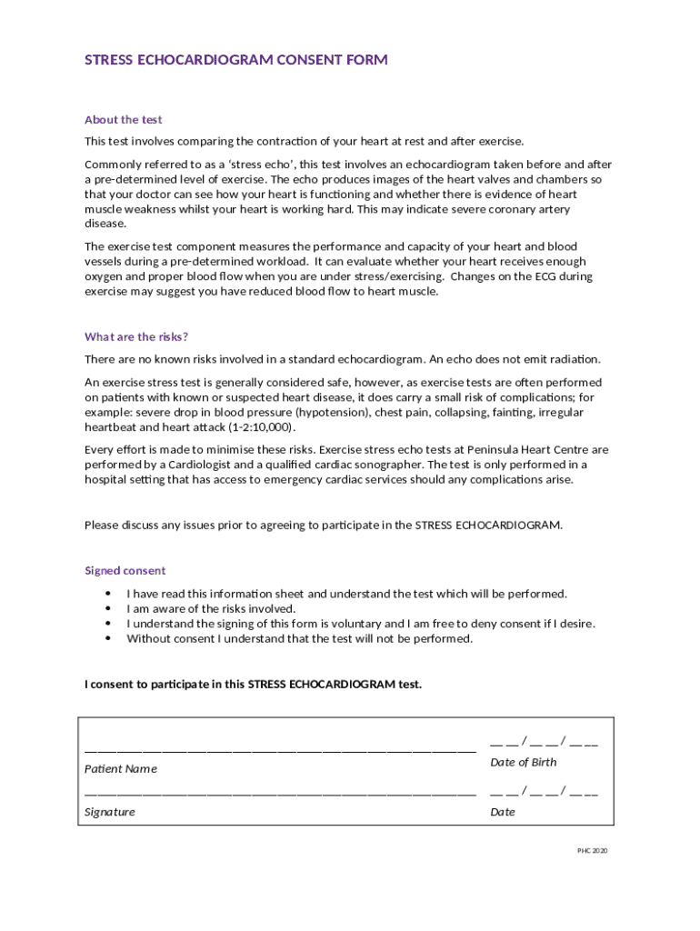 Stress Echocardiogram Consent Doc Template | pdfFiller