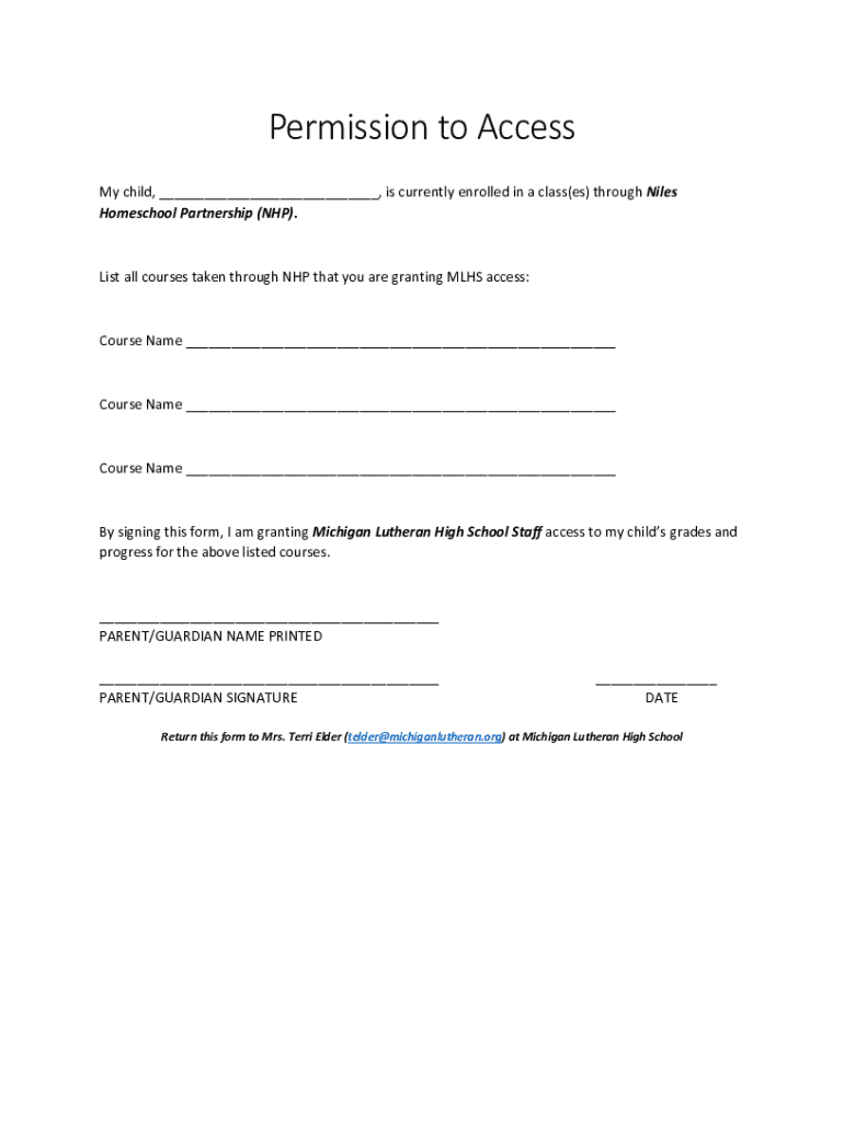 Fillable Online Permission to Access Student Grades - Niles Homeschool ...