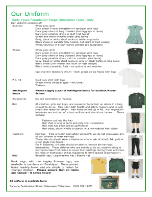 Fillable Online Hagley Primary School Uniform Guidelines 2023 | Early ...