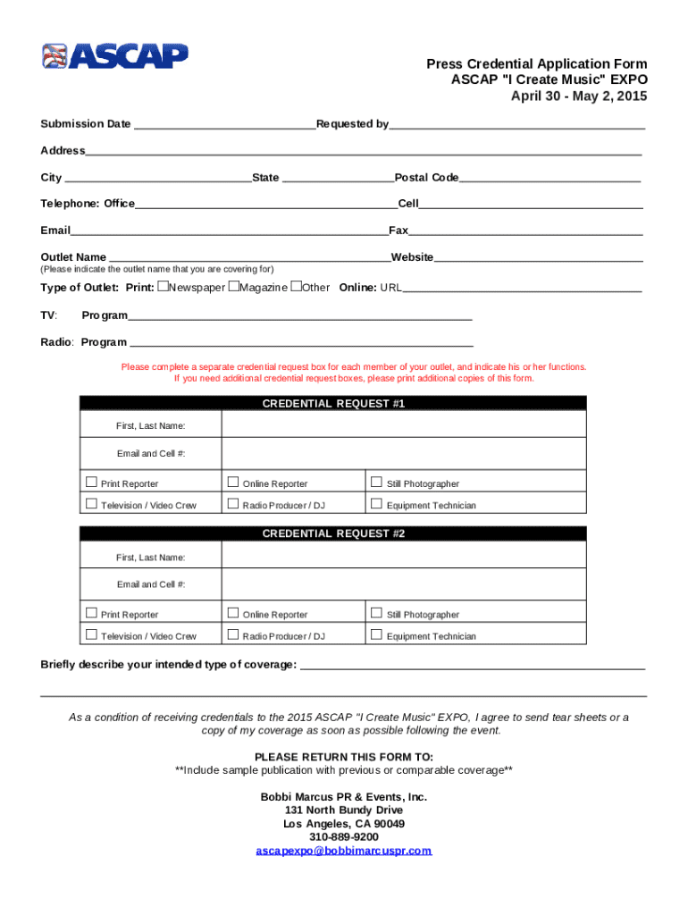 Press Credential Application Doc Template | pdfFiller