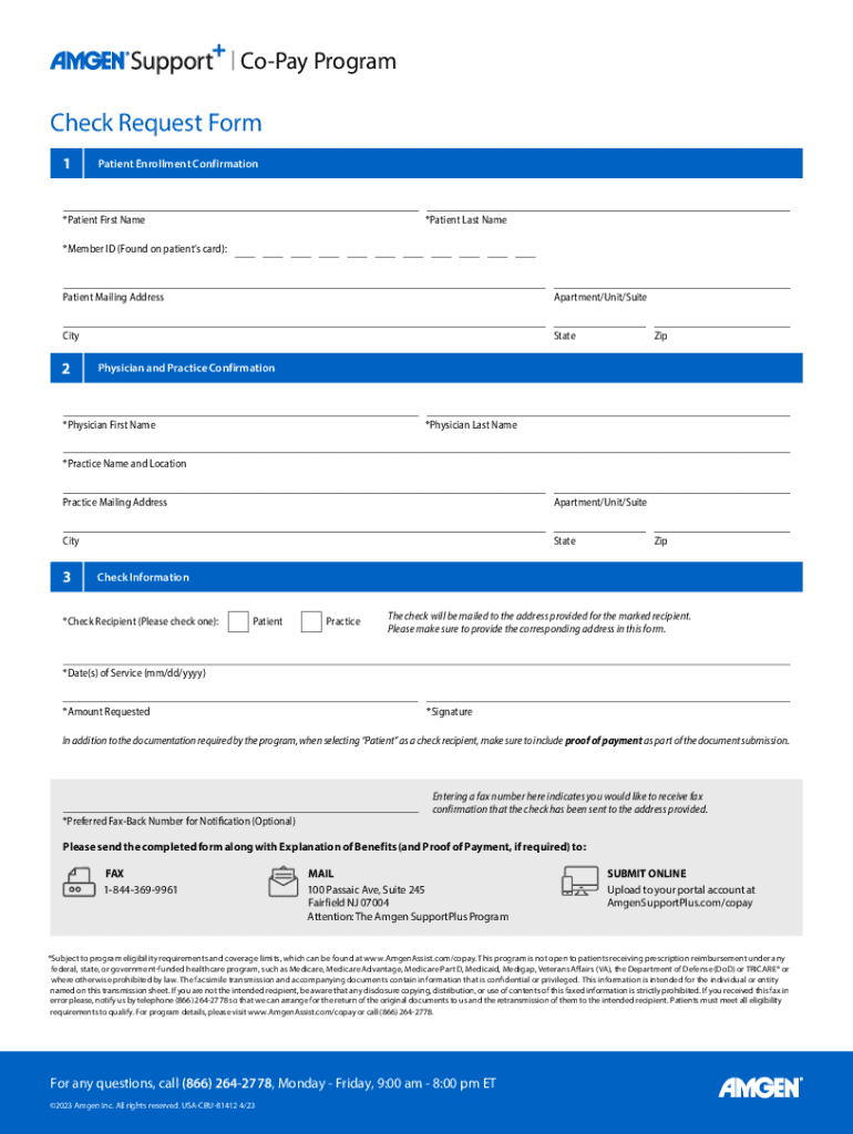 Fillable Online Co-pay Program Check Request Form 2023 Fax Email Print ...
