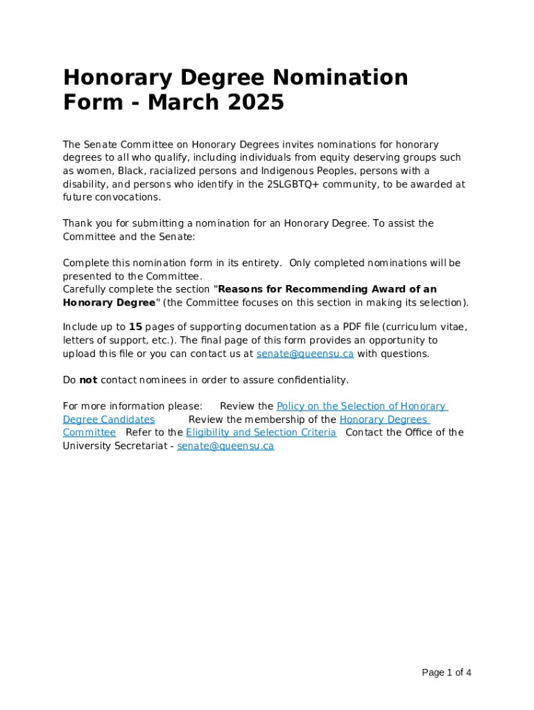 Honorary Degrees - Overview and Nomination Doc Template | pdfFiller