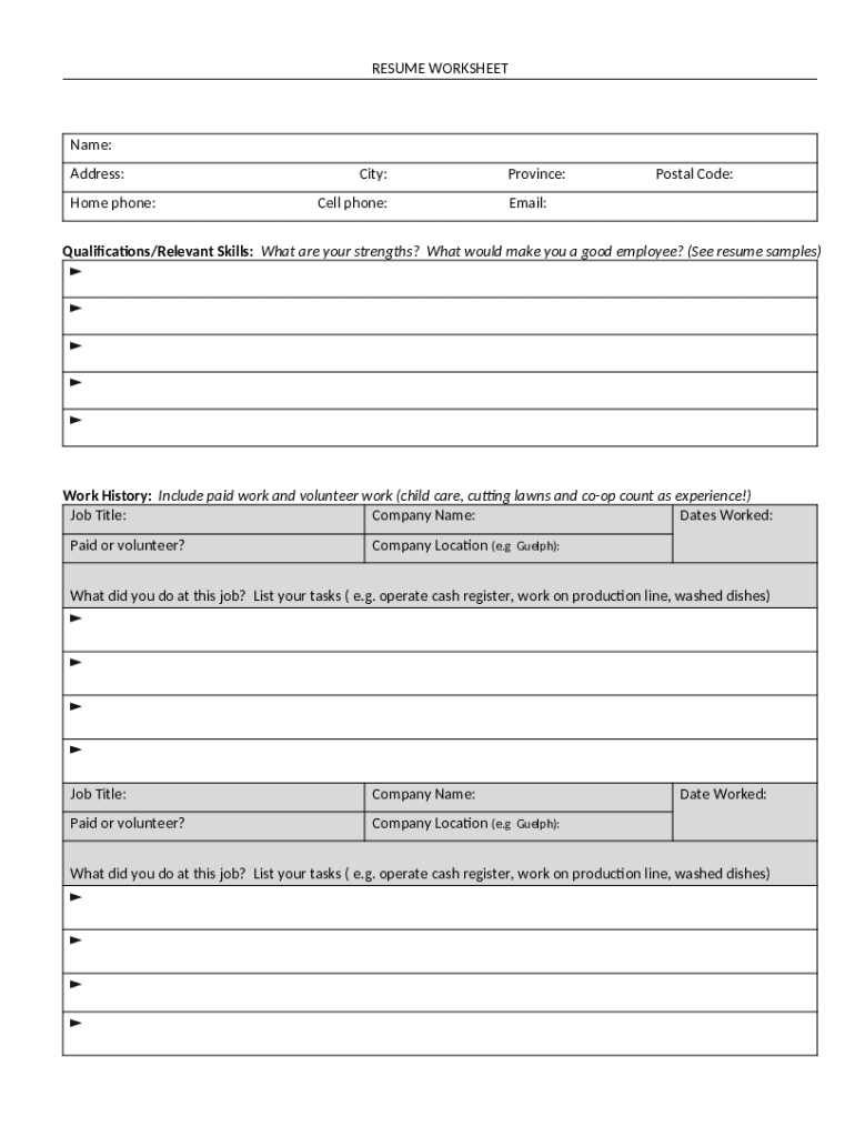 high school student resume worksheet Doc Template | pdfFiller