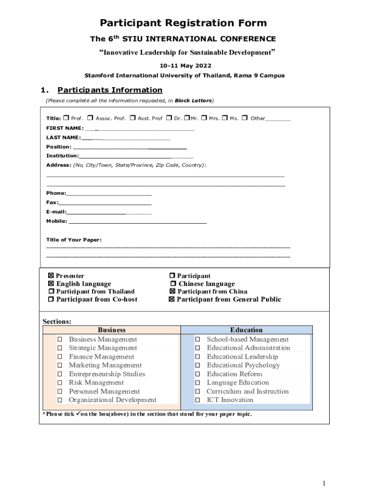 Fillable Online 6th Stiu International Conference Registration 2022 ...