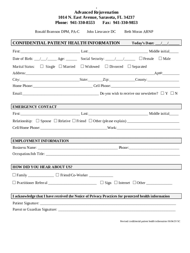 Advanced Rejuvenation Patient Ination s Doc Template | pdfFiller