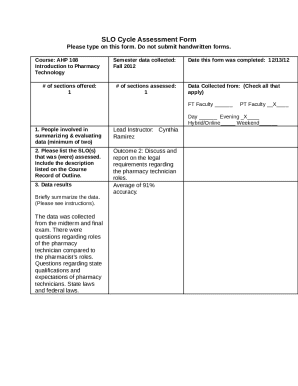 Slo Cycle Assessment Doc Template | pdfFiller