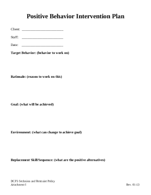 Positive Behavior Intervention Plan Doc Template | pdfFiller